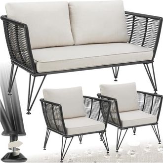 TecTake Salon de Jardin Exterieur en Résine tréssée Canapé 2 Places & 2 Fauteuil Salon, Banquette de Jardin Coussins Inclus Salon Exterieur Mobilier pour Amen