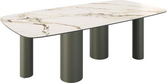 DELIFE Esszimmertisch Edge Boot Keramik Calacatta Luxe Wei&szlig;-Gold-Grau 240x120 Pilier Metall Effektfinish Titan