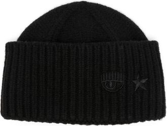 Chiara Ferragni Gerippte Beanie mit Eye Star-Stickerei - Schwarz