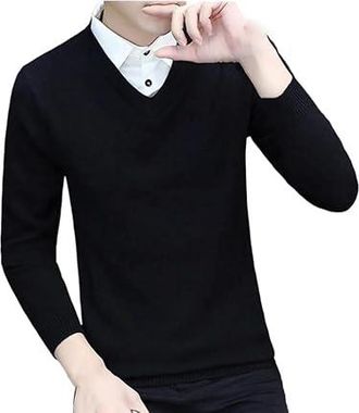 Generic Pull slim en laine pour homme - Pull d&eacute;contract&eacute; V-NE en tricot uni &agrave; manches longues - Pull r&eacute;tro polyvalent, Nouveau5, L