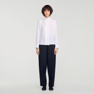 Sandro Chemise en soie &agrave; col fronc&eacute;