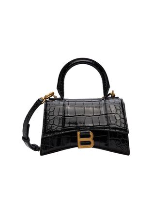Balenciaga Black Croc XS Hourglass Top Handle Bag