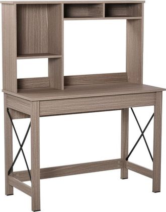 HOMCOM Bureau bibliothèque 2 en 1 - 3 niches 4 espaces de rangement - panneaux particules aspect bois marron clair métal noir