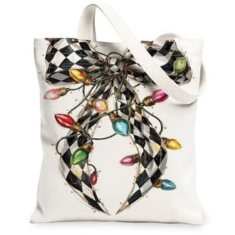 Generic Sac fourre-tout en toile avec motif de noeud d&eacute;coratif, sac &agrave; provisions r&eacute;utilisable, vintage, l&eacute;ger, lavable, blanc, 13x15 Inch