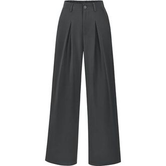 Generic Pantalon de travail taille haute pour femme, tenue décontractée 2025, pantalon habillé à jambes larges, taille élastique, ample et plissé, palazzo, gr