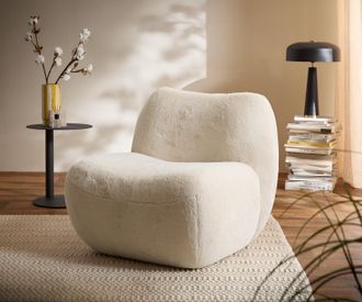 DELIFE Loungesessel Zena 75x85 cm Pl&uuml;sch Creme-Wei&szlig;, Cocktailsessel