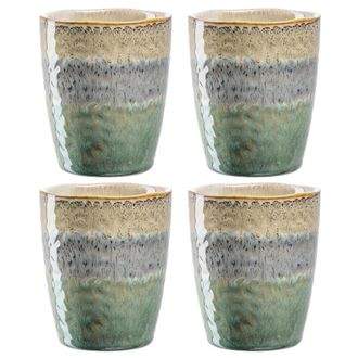Leonardo Matera Becher Set 4-teilig - Steingut Tassen gro&szlig; - Inhalt 300 ml - Handarbeit - Mikrowellengeeignet, sp&uuml;lmaschinenfest - 4er Set in beige/anthrazit/g