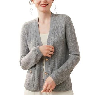 Generic Cardigan dhiver doux et confortable &agrave; col en V ouvert pour femme - V&ecirc;tement dext&eacute;rieur en tricot chaud - Amincissant - Polyvalent, gris clair, Taille 