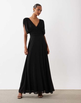 Tfnc Robe longue pliss&eacute;e pour demoiselle dhonneur en mousseline - Noir