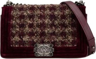Chanel Sac bandouli&egrave;re Boy Bag en velours et tweed doccasion - Femme - Pre-owned - Rouge - Taille: ONE Size