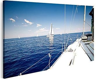 Islandburner Tableau sur Toile Yacht &agrave; Voile avec voiles Blanches sur Bateau de Luxe en Haute mer 10A Cadre Affiche Poster Murale Tableaux