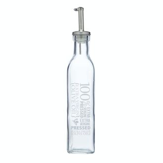 KitchenCraft World of Flavours Oliven&ouml;lflasche mit Spender, mit dekorativer Aufschrift, Glas, 270 ml Volumen