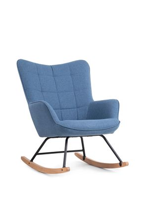 Byliving Schaukelstuhl Richie/gepolsterter Relax-Sessel/Webstoff blau mit Steppung/Metall-Gestell matt schwarz/Kufen aus Buche/Wippstuhl/Schwingsessel/B 72, H 