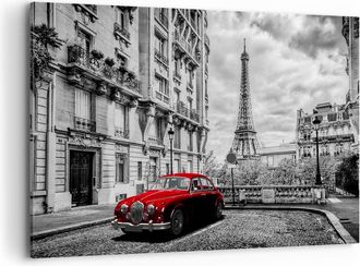 Arttor Wandbilder Dekoration Wohnzimmer Auto Eiffle Straße Gebäude Bilder auf Leinwand 120x80cm Leinwandbild Schlafzimmer Küche Deko Wand Kunstdruck Art Groß