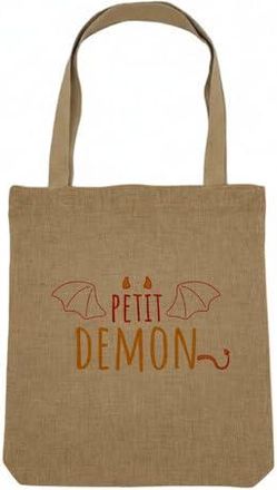 Fabulous Sac Shopping Tote Bag Aspect Lin - Petit D&eacute;mon Mignon Dessin Original Diable - Sac de Courses Toile Epaisse 360g Beige Naturel Cabas Port&eacute; Epaule Soli