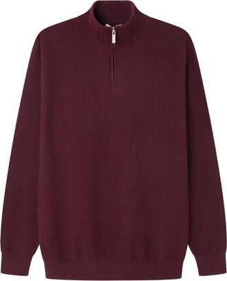 Springfield Herren Gg12 Fancy Knit Structure Half Zipper Pullover mit Rei&szlig;verschluss, Korinth, Medium