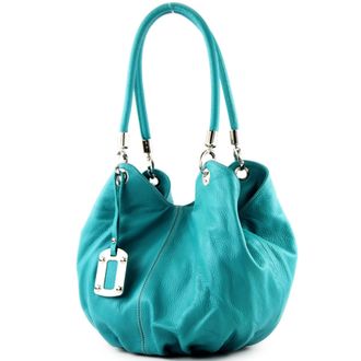 modamoda.de 228 Damen Leder Schultertasche Hobo bag handmade in Italy, Farbe:T&uuml;rkis_1