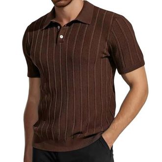 Generic Polo d&eacute;contract&eacute; pour homme - Style vacances - Manches courtes - Po Lo Shirt Top, marron, XXL