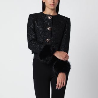 Self Portrait Schwarze Metallic-Boucl&eacute;-Jacke