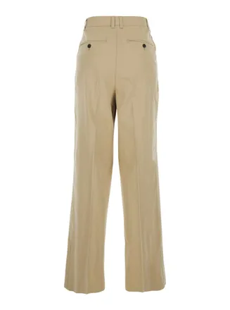 Dunst Womens Trousers Front Pleated Beige Cotton