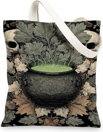 Generic Sacs fourre-tout gothiques en toile, motif tête de mort vintage, sacs dépicerie réutilisables, sacs dépicerie artistiques, sorcières, légers, lavables
