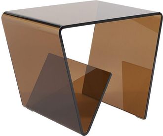 Vente-Unique Table dappoint en verre tremp&eacute; courb&eacute; - Brun - ZENIA