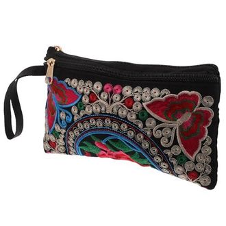 BESPORTBLE Paquet &agrave; Main Vintage Brod&eacute; de Fleurs et Pochette Ethnique pour Femmes Porte-Monnaie Compact pour Soir&eacute;e et Usage Quotidien Pochette de Fleur R&eacute;sistan