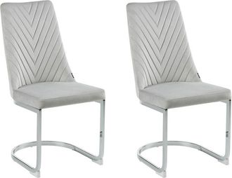Beliani Freischwinger Stuhl 2er Set Grau Samtstoff mit hoher R&uuml;ckenlehne Metallgestell Modernes Design f&uuml;r Ess-, Wohn- und Arbeitszimmer