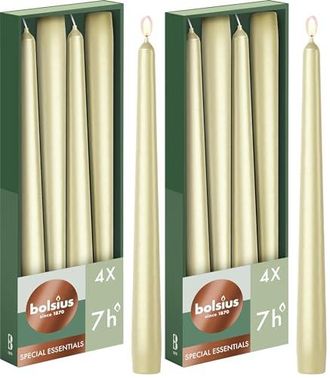 Bolsius Bolsius Glatte Spitzkerzen - Metallic Silber-Wei&szlig; - Set 4 St&uuml;ck im Karton - 24,5 cm - Dekorative Haushaltkerzen - Brenndauer 7 Stunden - Unparf&uuml;mierte