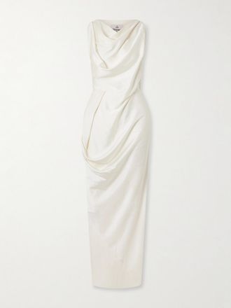 Vivienne Westwood Long Fond Maxikleid Aus Satin In Knitteroptik - Elfenbein