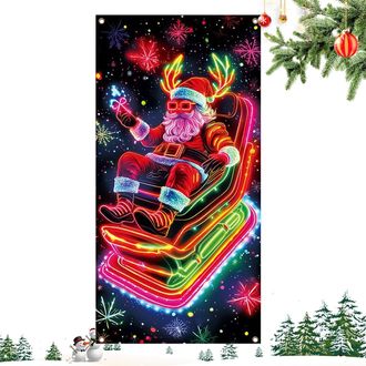 Generic Weihnachtsmann Türdekoration,90x180cm UV-Fluoreszierende Saisonale Dekoration,Garage Hintergrund Dekoration - Für Garage Schule Büro Hausbesitzer Part