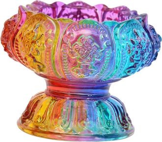 DOITOOL Buddhist Butter Lamp Basis aus Hitzebeständigem Glas Bunte Acht Glückssymbole Dekorativer Kerzenhalter für Meditation und Spirituelle Dekoration im Wo
