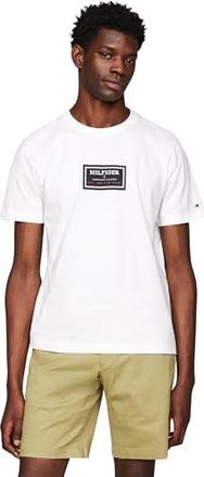 Tommy Hilfiger T-Shirt Manches Courtes Homme Label Print Col Ras-du-Cou, Blanc (White), S