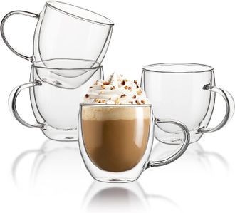 Sweese Transparente Kaffeetassen - 237 ml, doppelwandige Glas-Kaffeetassen, 4er-Set, perfekt f&uuml;r Espresso, Latte, Cappuccino