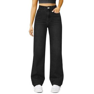 Generic Jean pour femme avec jambes larges, taille haute, baggy denim, &eacute;l&eacute;gant, confortable, pantalon de loisirs, pantalon boyfriend, pantalon en denim d&eacute;cont