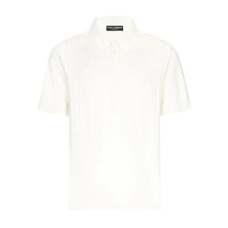 Dolce & Gabbana Homme, Tops, Blanc, Taille: M Polo en Soie avec Broderie Logo Int&eacute;grale