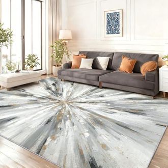 Generic Gris Tapis pour Salon 120 x 170 cm, Lavables avec Dos Antid&eacute;rapant, Tapis &agrave; Poils Courts Imprim&eacute; Abstrait Vintage Peinture &Agrave; lhuile Lignes pour Cuisin