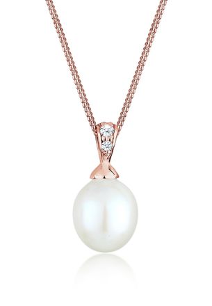 DIAMORE Elli DIAMONDS Halskette Damen Klassisch Perle mit Diamant (0.045 ct.) in 925 Sterling Silber