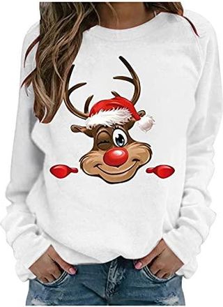 Generic HUIFUAO - Chandail de Noël pour femmes, chandail de Noël pour femmes, flocons de neige, pulls à manches longues, pulls de Noël verts pour femmes, Z05 