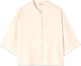 Oltre Femme, Blouses et Chemises, Blanc, Taille: 40 FR Chemise Boxy &agrave; Col Mandarin