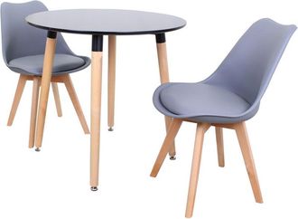 Life Interiors Ensemble de salle à manger rond Halo Lorenzo - une table à manger en bois noir et un ensemble de 2 chaises de salle à manger en polypropylène gris