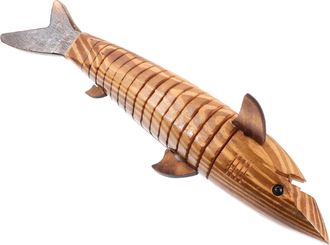 Pretyzoom Holzfigur Hai Holzskulptur Karbonisiert Handgefertigt Tier Dekoration F&uuml;r Wohnraum B&uuml;ro Garten