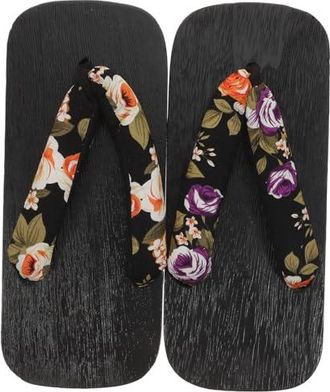 SOLUSTRE Sandales Japonaises &agrave; Plateforme Femme Sabots &Eacute;t&eacute; Confortables en Bois Fonc&eacute; &agrave; Motif Fleur Chaussures Casual Adapt&eacute;es Plage et D&eacute;tente
