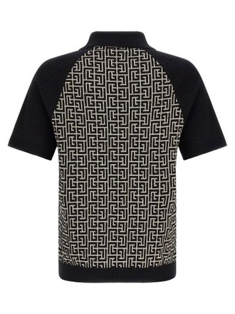 Balmain Monogram Jacquard Polo - Black