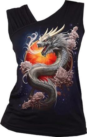 Spiral Sun Dragon Femme Top Noir L 95% Viscose, 5% &Eacute;lasthanne Slim Fit