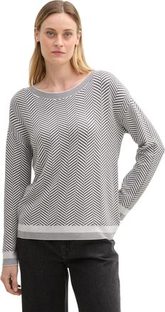Tom Tailor Damen Loose Fit Strickpullover mit Fischgräten-Muster, 36571 - Anthrazit Knit Heringbone, XXS