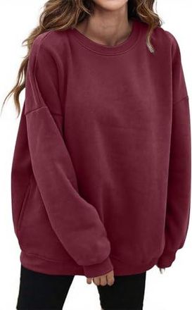 Generic Cihdmfb Sweat-shirt sans capuche pour femme - Vintage - Couleur unie - Manches longues - Décontracté - Col rond - Sweats à capuche pour adolescentes -