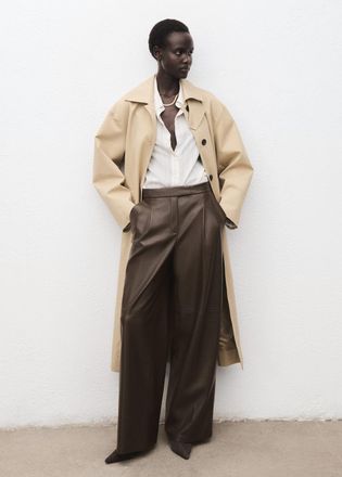 Mango Wide-Leg-Hose mit Leder-Effekt khaki - Damen - 40 - MANGO