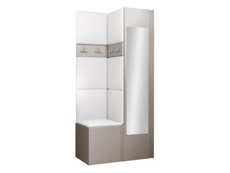 Mirjan24 Garderoben-Set Monati XXV, Kleiderschrank mit Spiegel, Schuhschrank, 2X Kleiderhakenbrett, Gepolstertes Paneel/Wandpaneel, 4 Doppelhaken, Flurgarderob