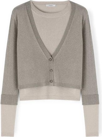 Motivi Femme, Pulls, Gris, Taille: 36 FR Pull lurex avec design faux cardigan